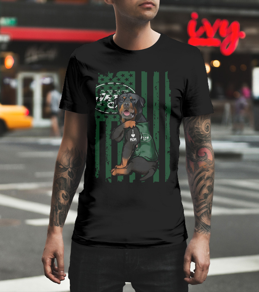Rottweiler I Love Mom New York Jets Fan Gear T-Shirt