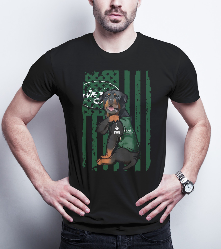 Rottweiler I Love Mom New York Jets Fan Gear T-Shirt