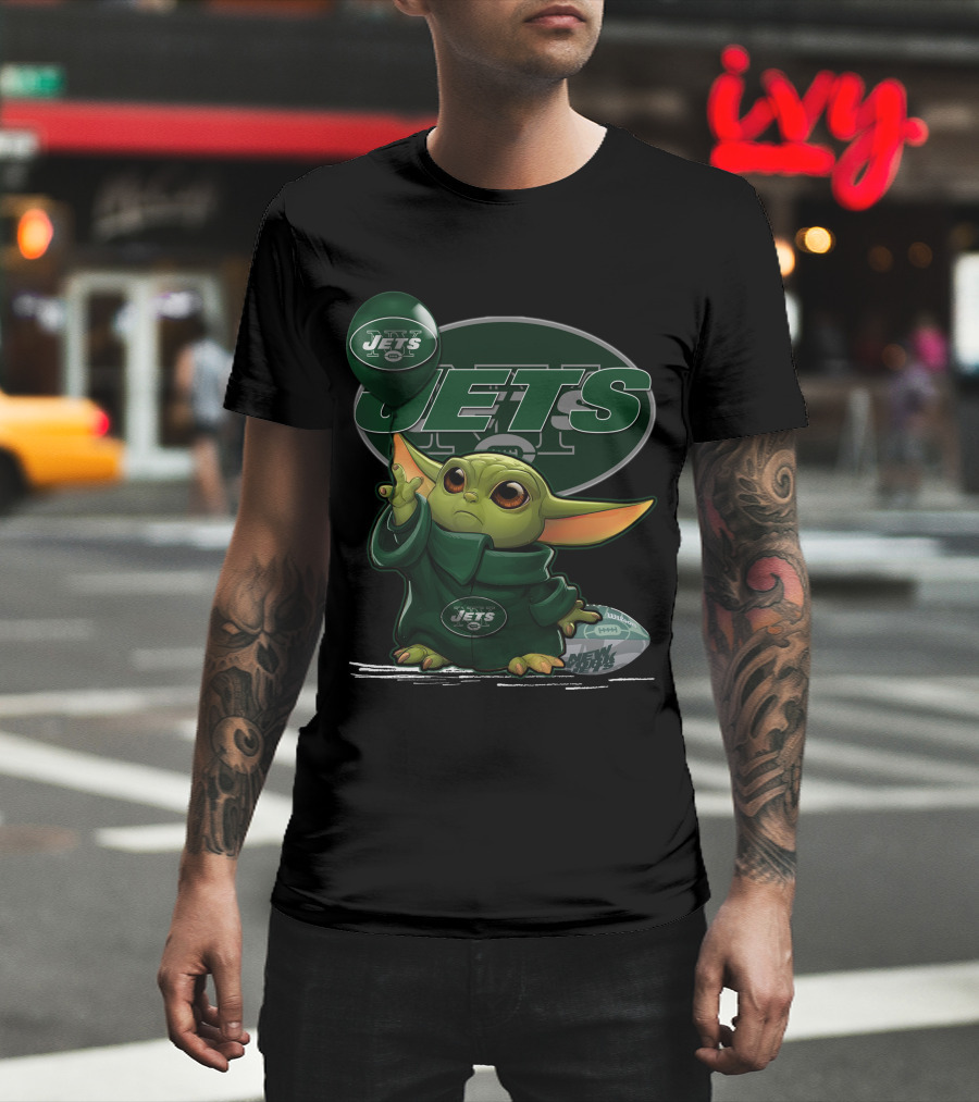 Yoda V1 New York Jets Football Yoda Balancing Jets Logos T-Shirt