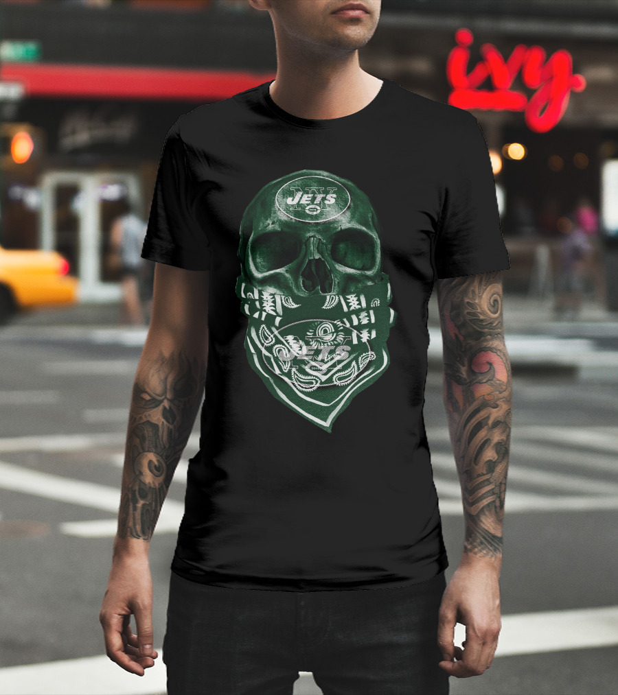 Skull V5 New York Jets Bandana Motif T-Shirt