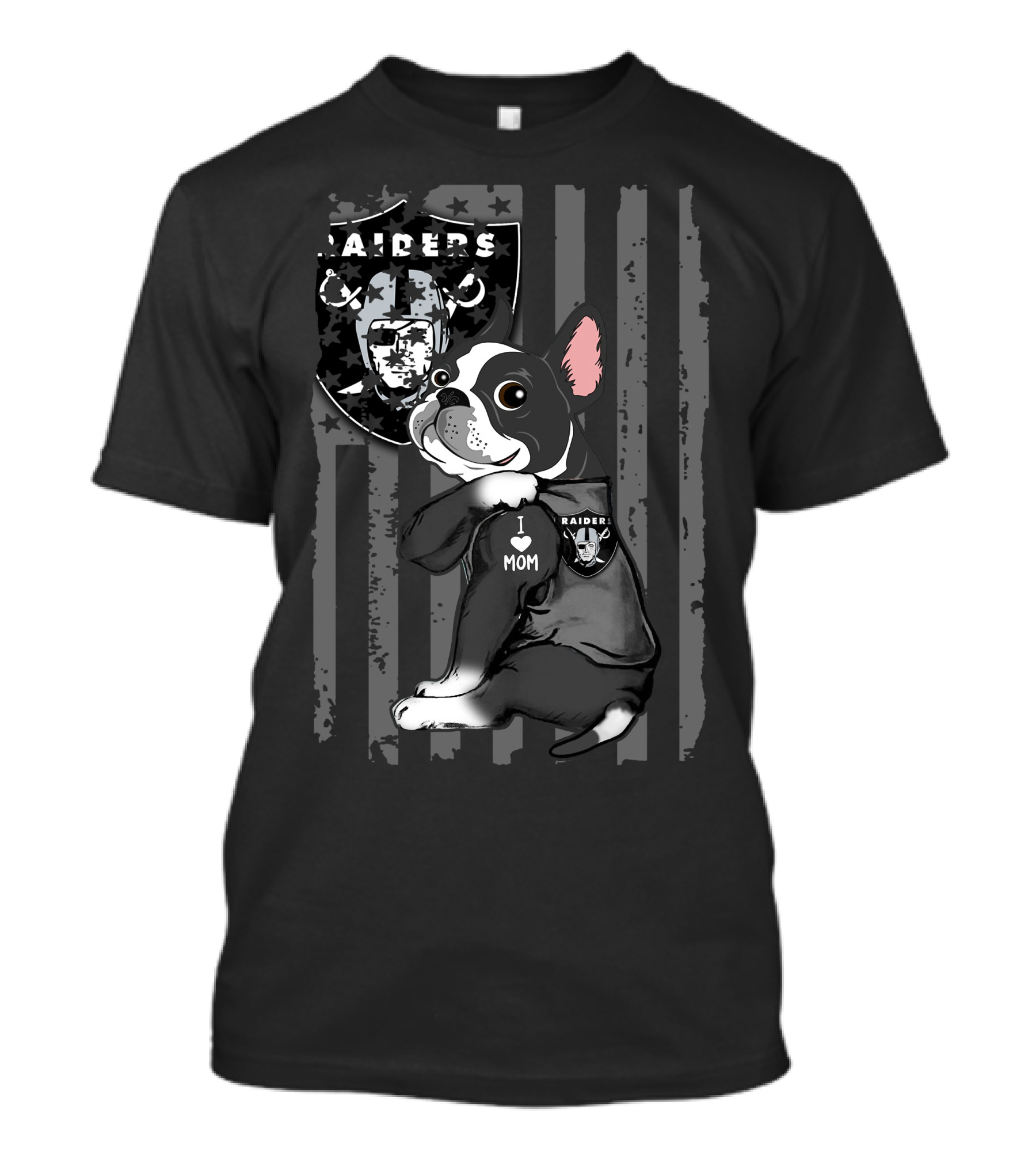 Boston Terrier I Love Mom Raiders Fan T-Shirt