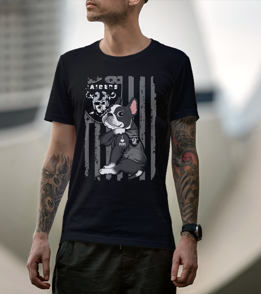 Boston Terrier I Love Mom Raiders Fan T-Shirt
