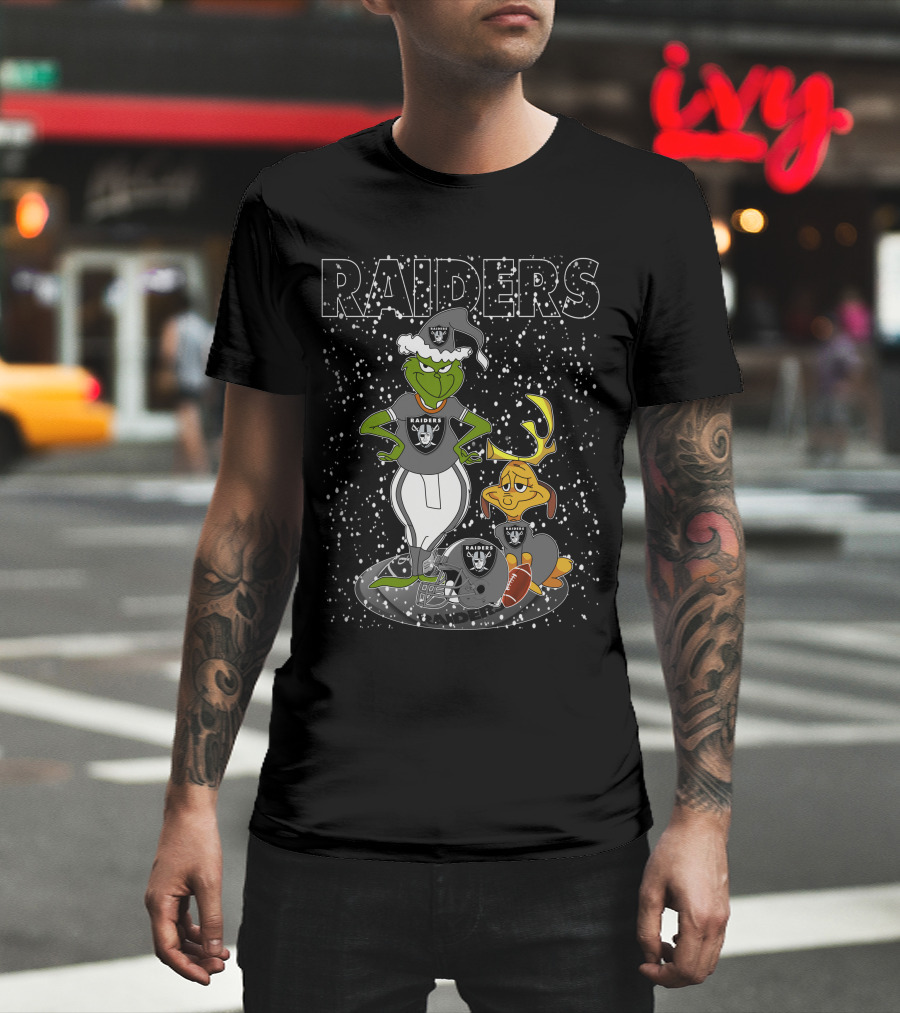 Grinchxmas Raiders Christmas Grinch With Raiders Logo Snowflakes T-Shirt