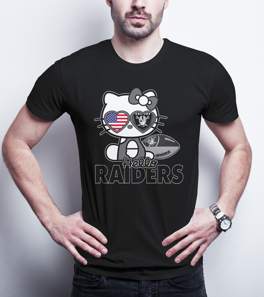 Hello Kitty Raiders American Flag Heart Glasses And Football T-Shirt