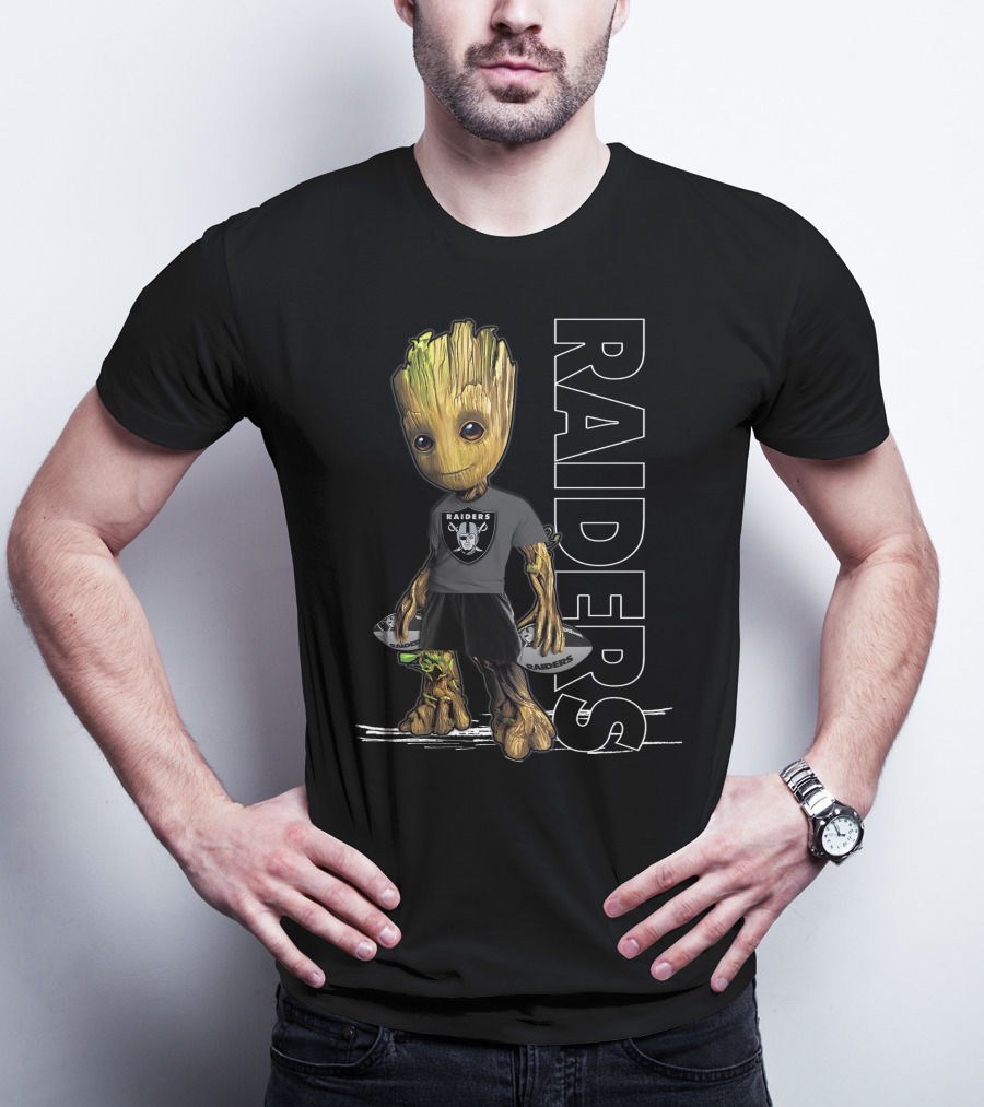 Groot Raiders Holding Football With Raiders T-Shirt