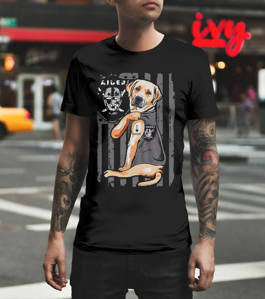 Labrador Retriever I Love Mom With Raiders Shield T-Shirt