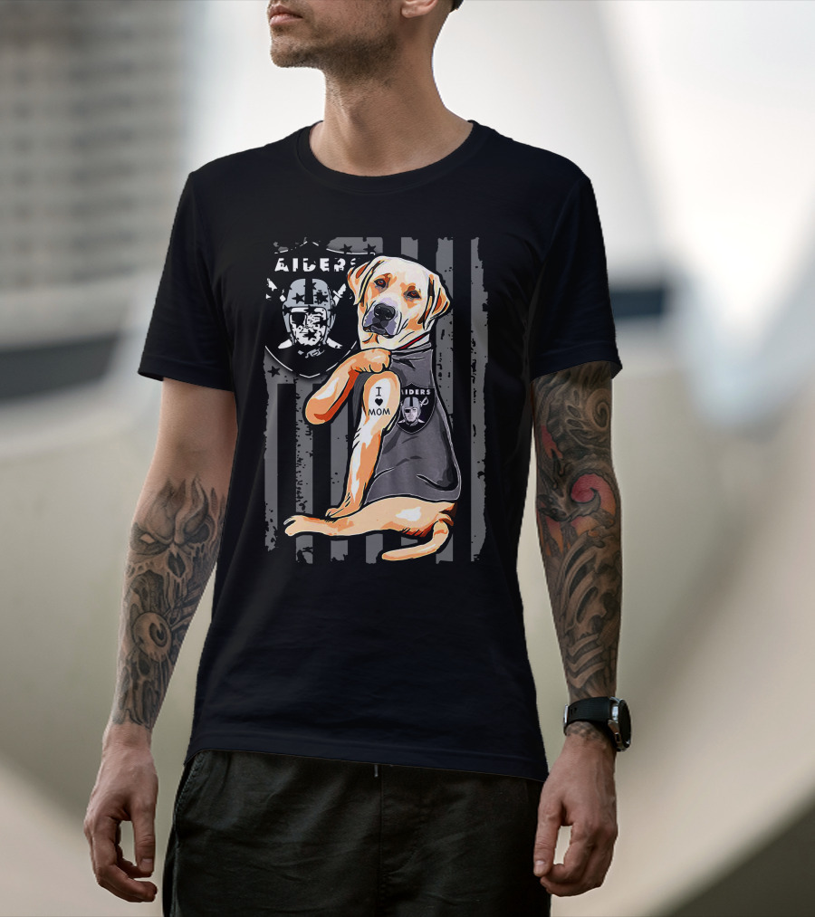 Labrador Retriever I Love Mom With Raiders Shield T-Shirt