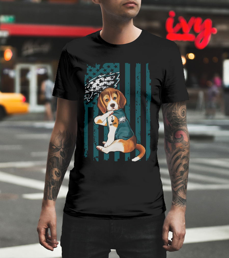 Beagle Philadelphia Eagles I Love Mom Dog Tattoo Pup T-Shirt