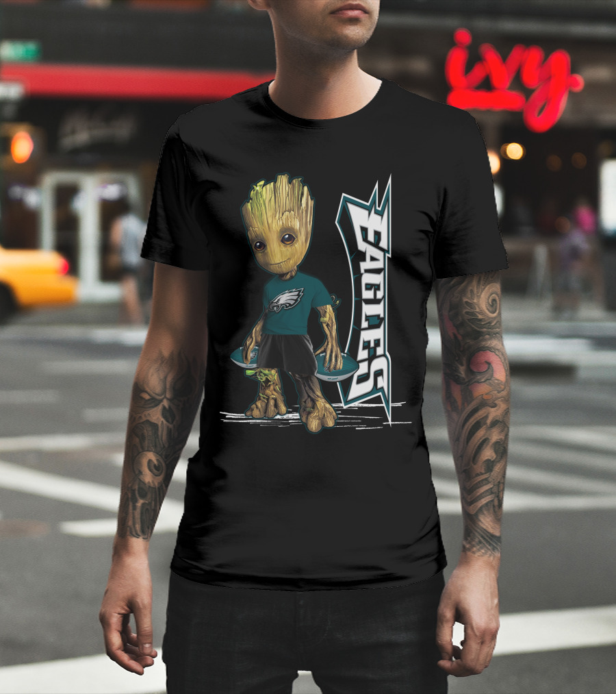 Groot Philadelphia Eagles Football Team Fan Character NFL T-Shirt