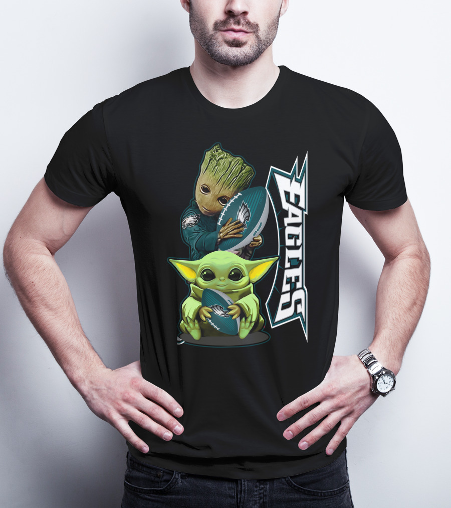 Grzd Philadelphia Eagles Groot Baby Yoda Football T-Shirt