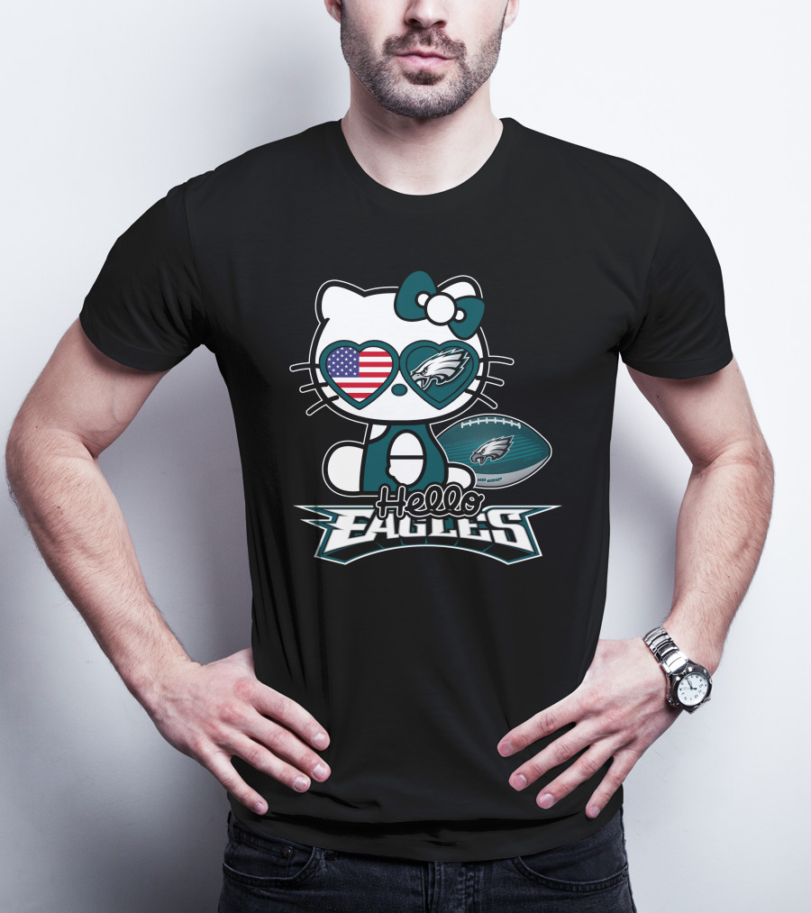 Hello Kitty Philadelphia Eagles Football USA Flag T-Shirt