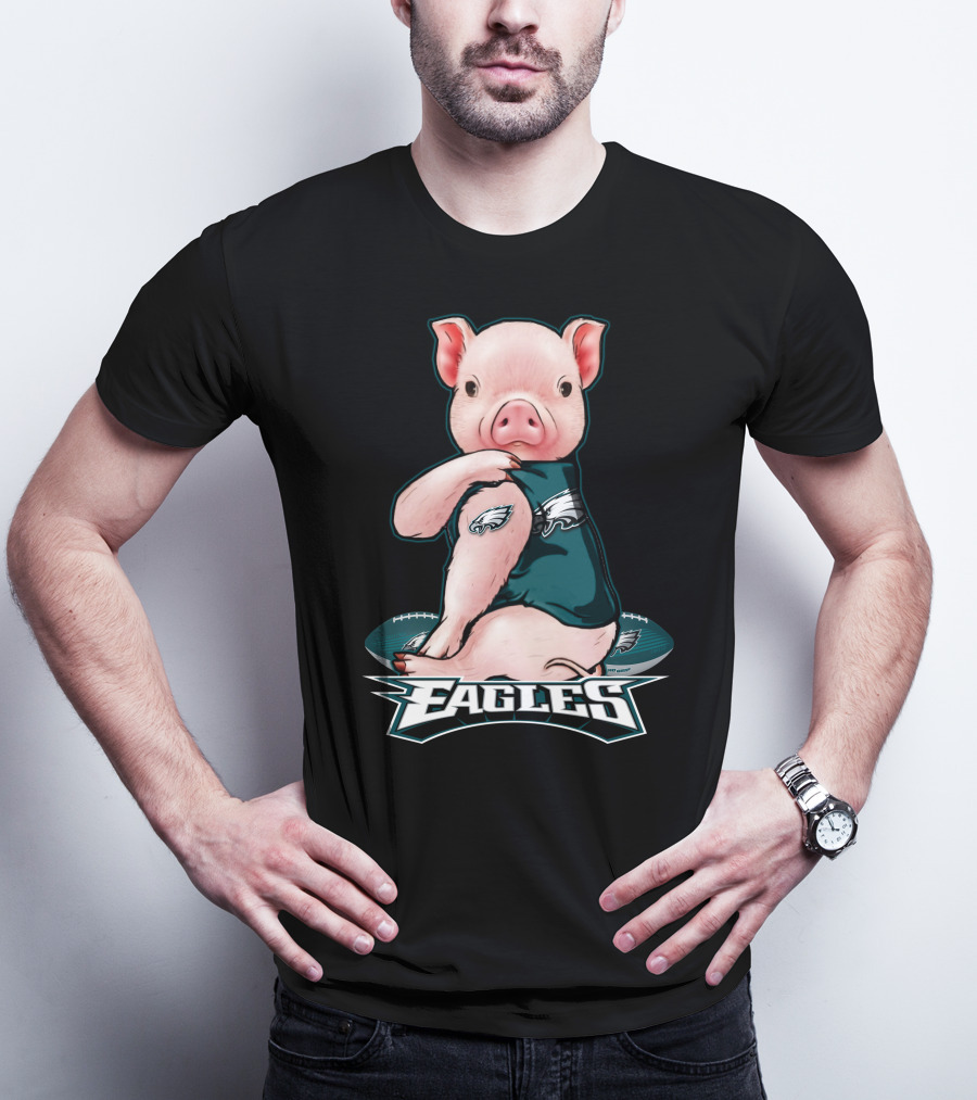 Pig Wearing Philadelphia Eagles Gear With Football And Eagles T-Shirt