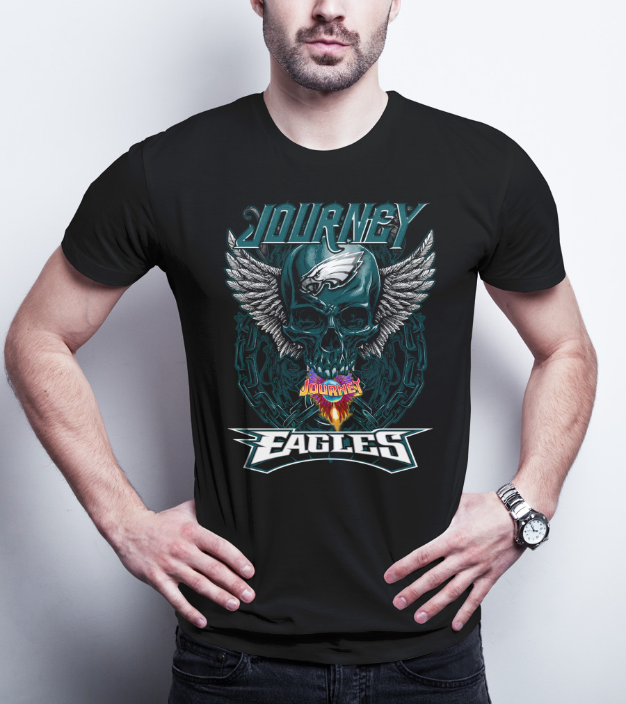 Journey Philadelphia Eagles Skull Wings Chain Football Fan T-Shirt
