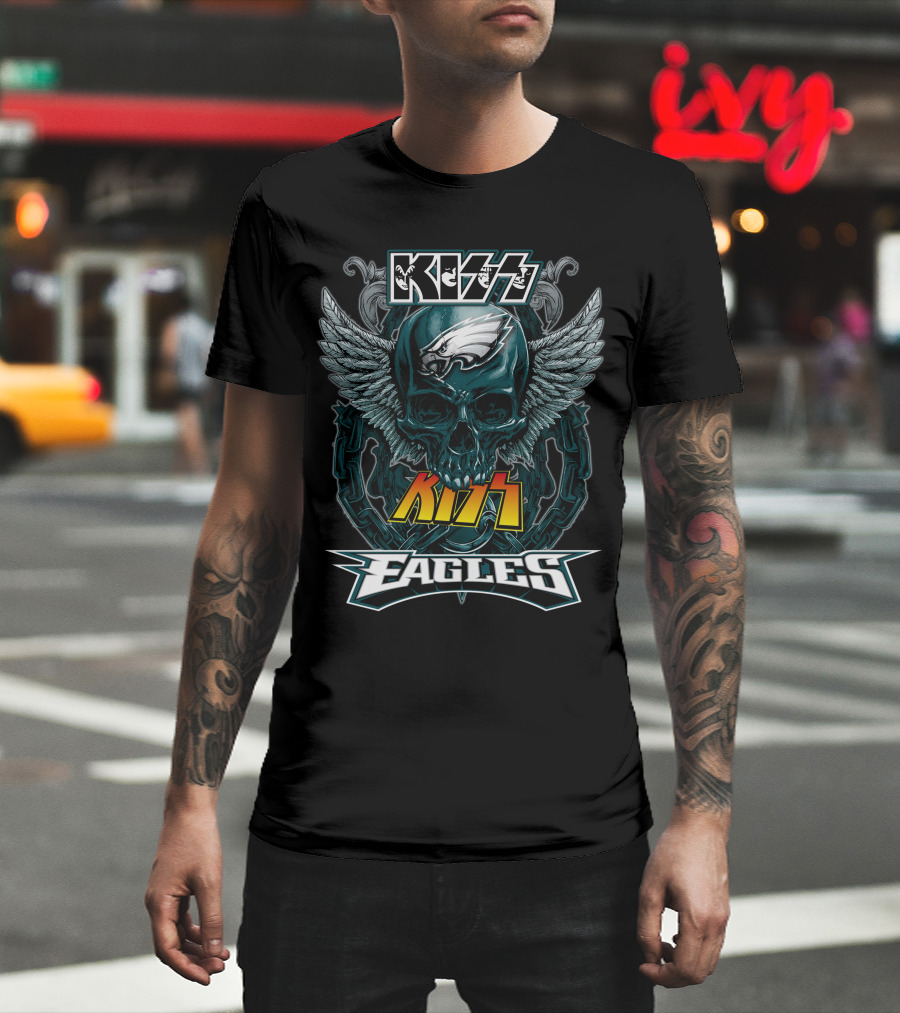 Kiss Eagles Philadelphia Skull Wing T-Shirt