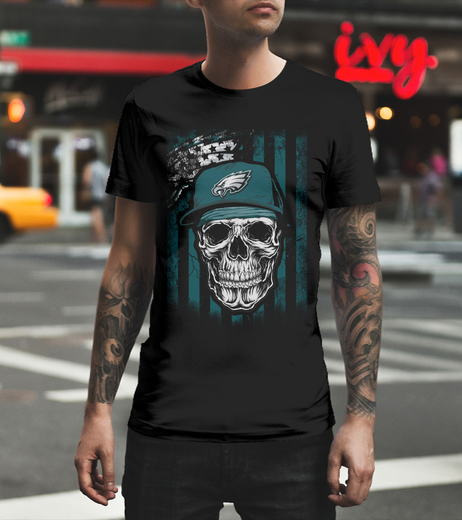 Philadelphia Eagles Skull Flag Hat T-Shirt