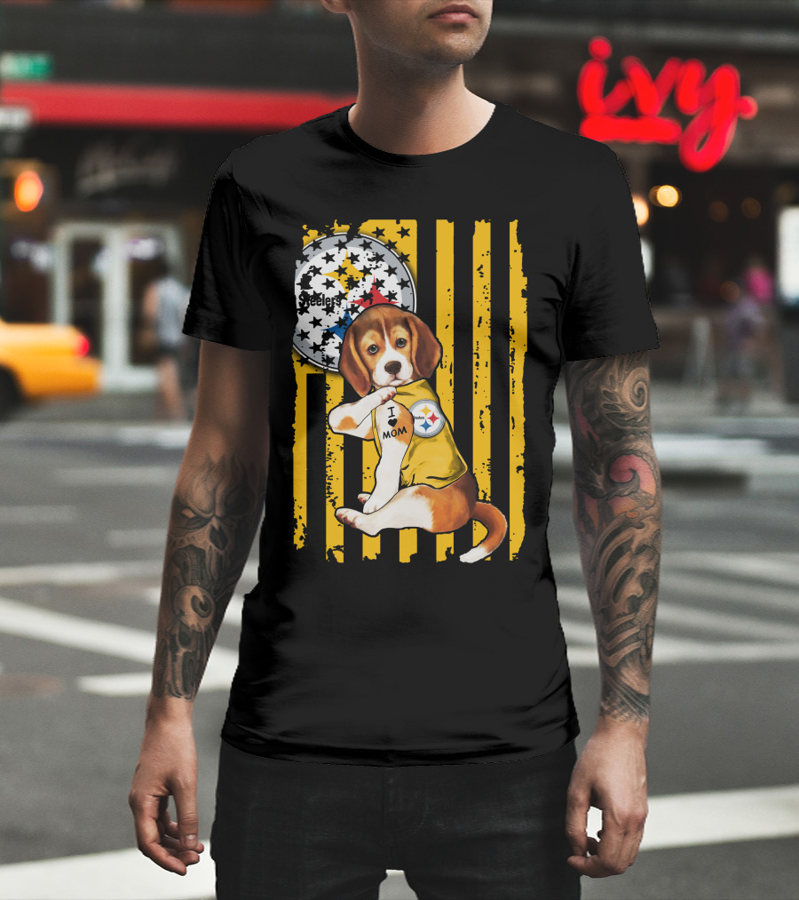 Beagle I Love Mom Pittsburgh Steelers T-Shirt