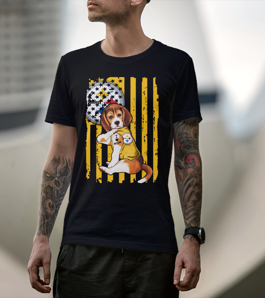 Beagle I Love Mom Pittsburgh Steelers T-Shirt