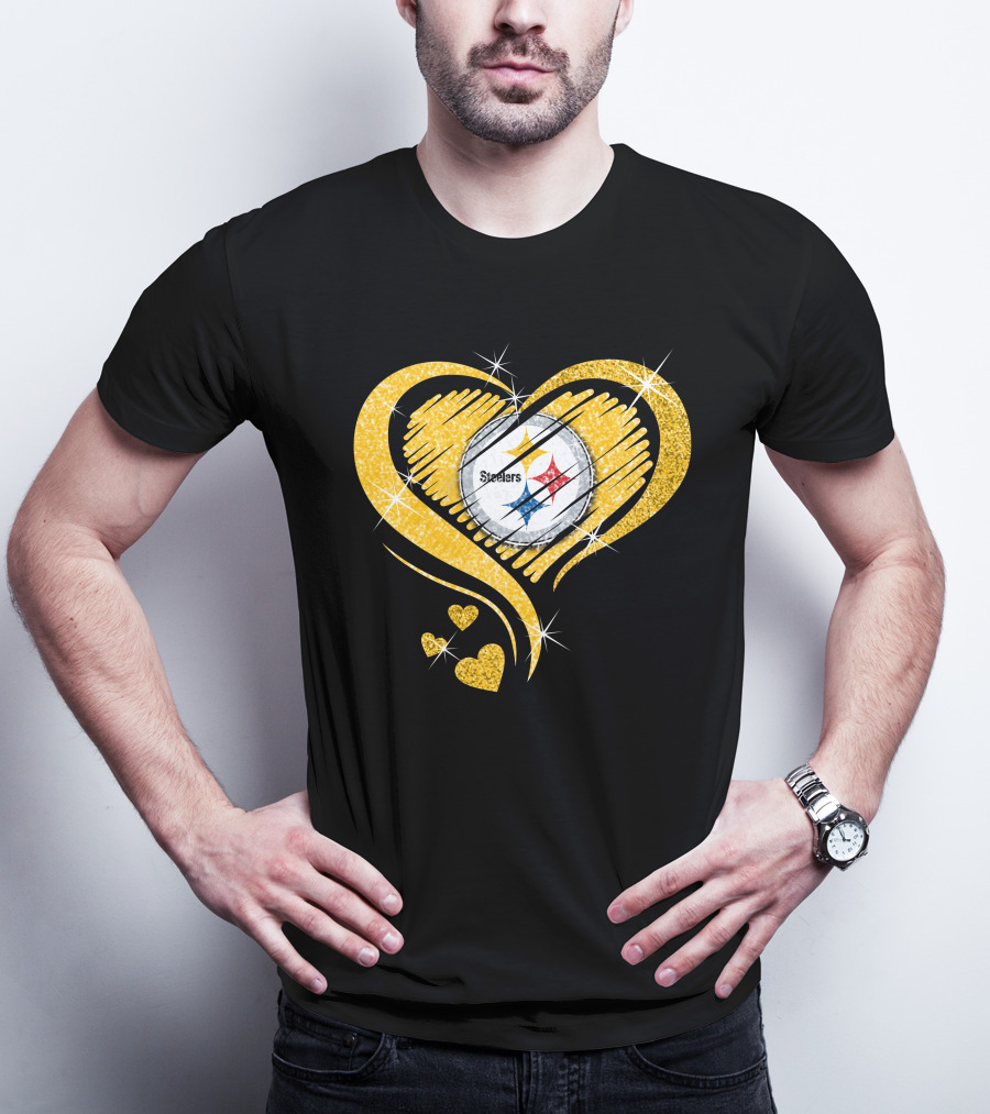 Pittsburgh Steelers Heart Diamond Sparkle T-Shirt