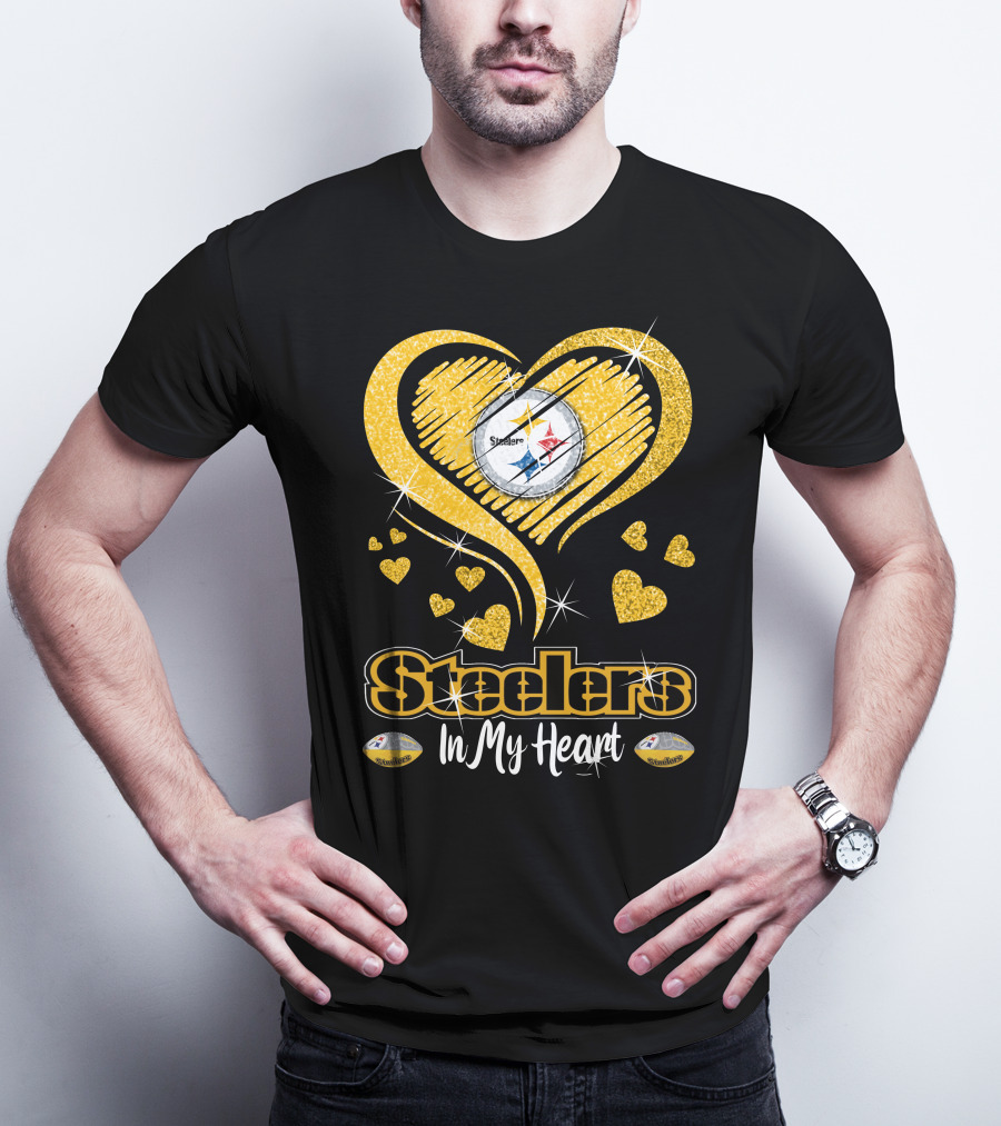 Steelers In My Heart Pittsburgh Sparkling Heart T-Shirt