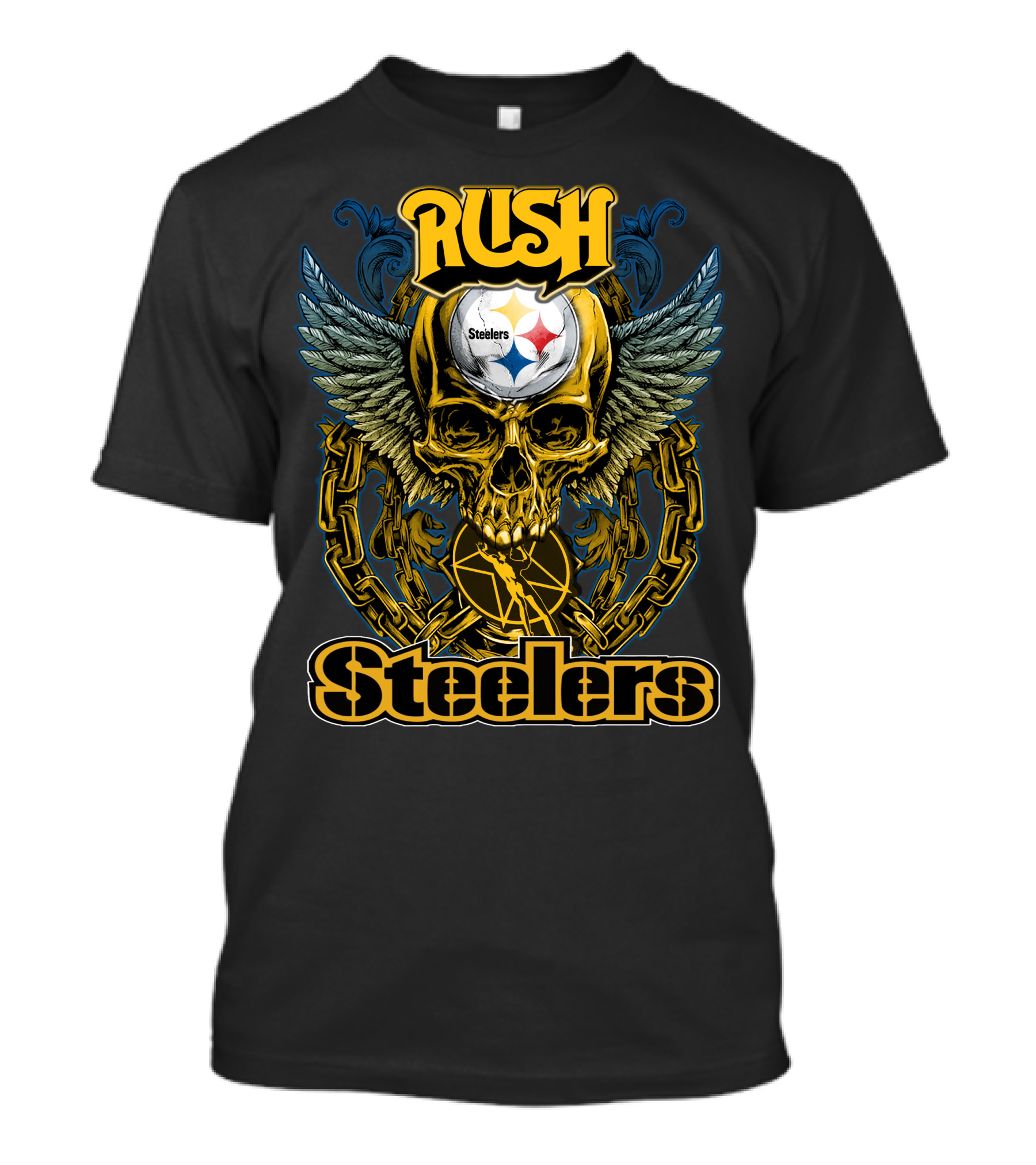 Rush Pittsburgh Steelers Skull Wings Chain T-Shirt