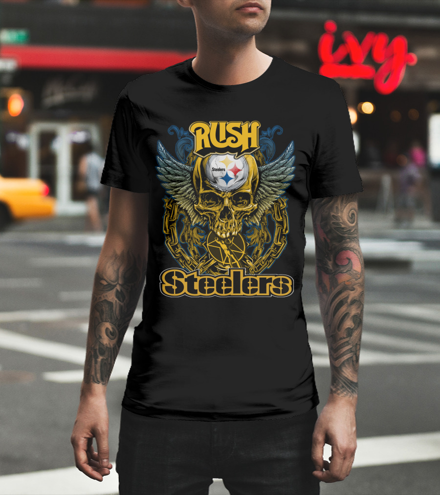 Rush Pittsburgh Steelers Skull Wings Chain T-Shirt