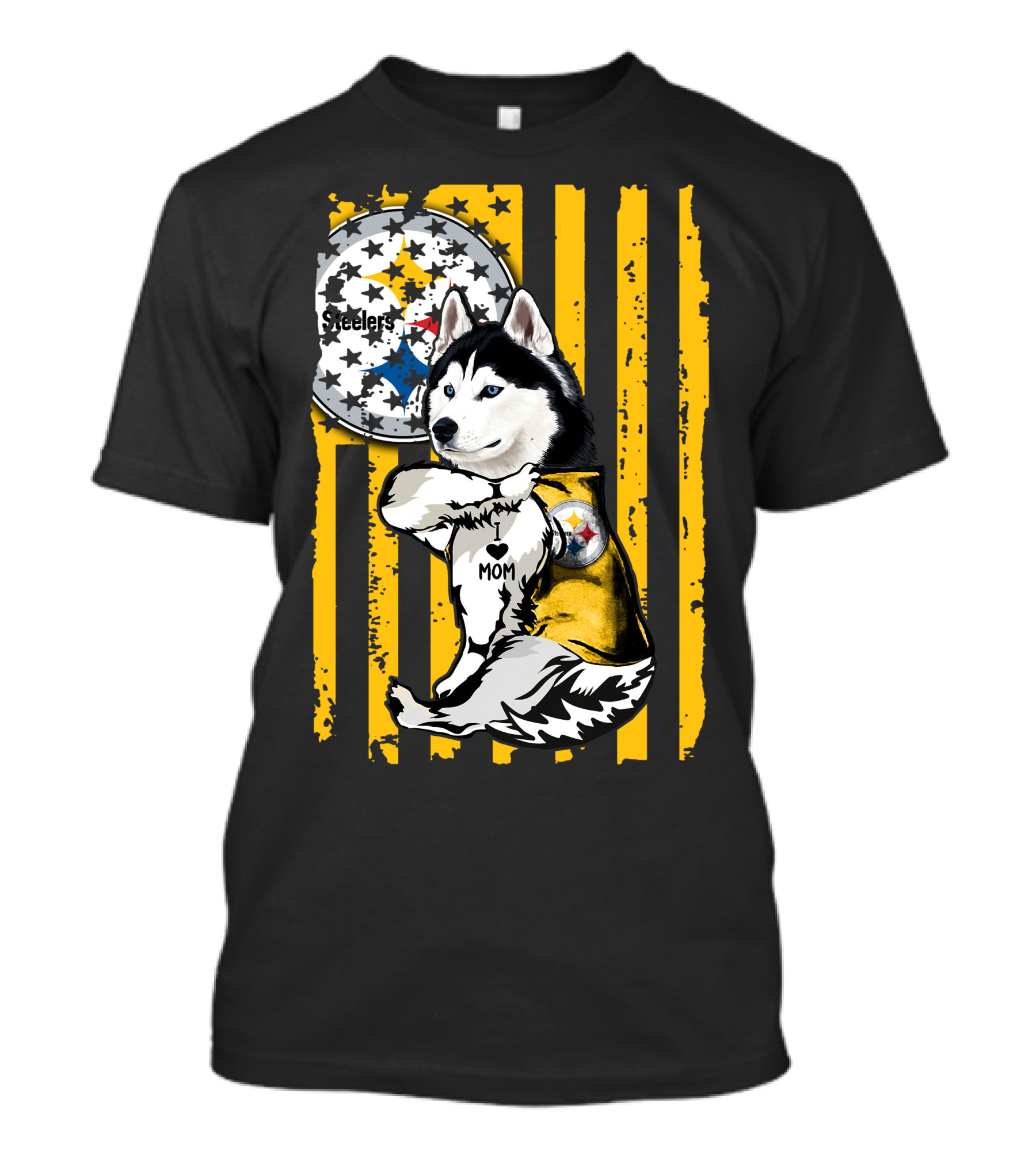 Siberian Husky Steelers Mom Fan Art With Pittsburgh Colors T-Shirt