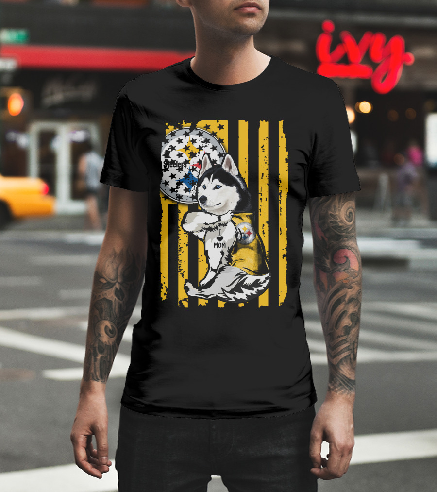 Siberian Husky Steelers Mom Fan Art With Pittsburgh Colors T-Shirt