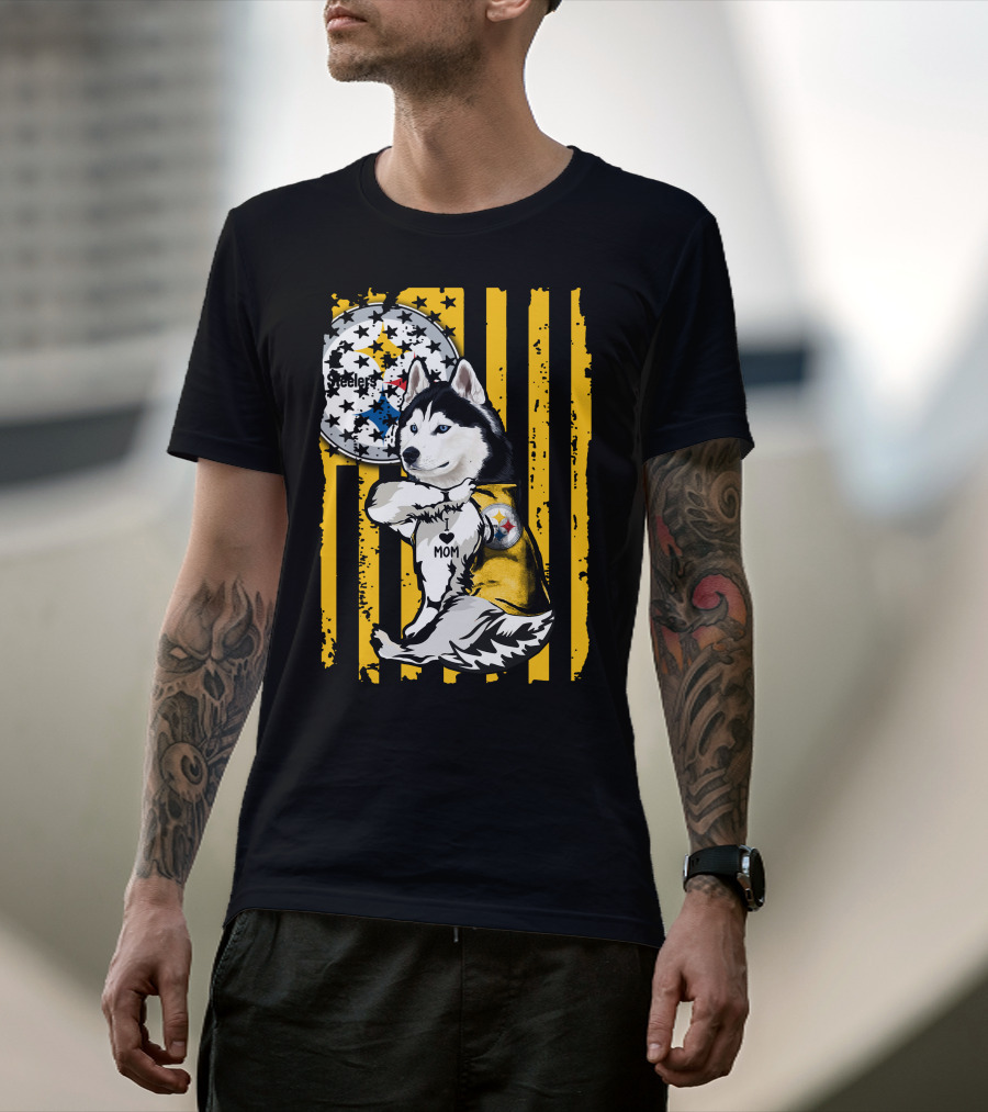 Siberian Husky Steelers Mom Fan Art With Pittsburgh Colors T-Shirt