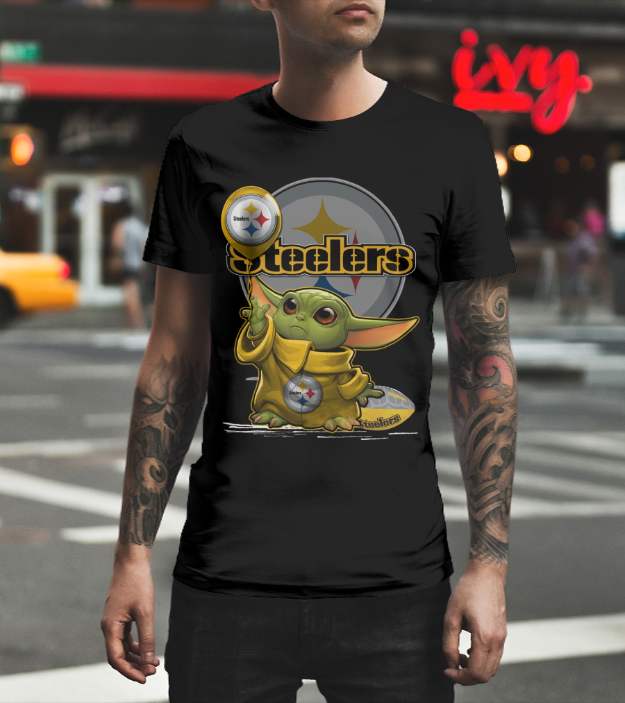 Steelers Baby Yoda Balancing Pittsburgh Football Sphere T-Shirt