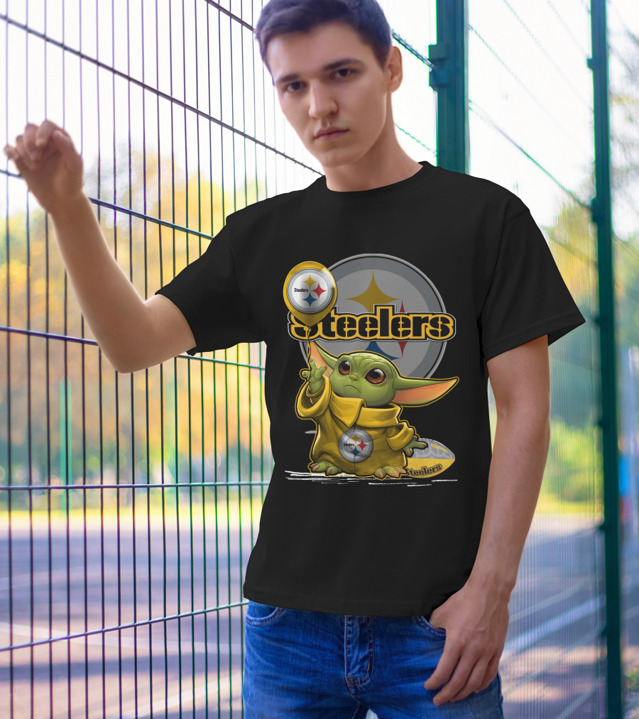 Steelers Baby Yoda Balancing Pittsburgh Football Sphere T-Shirt