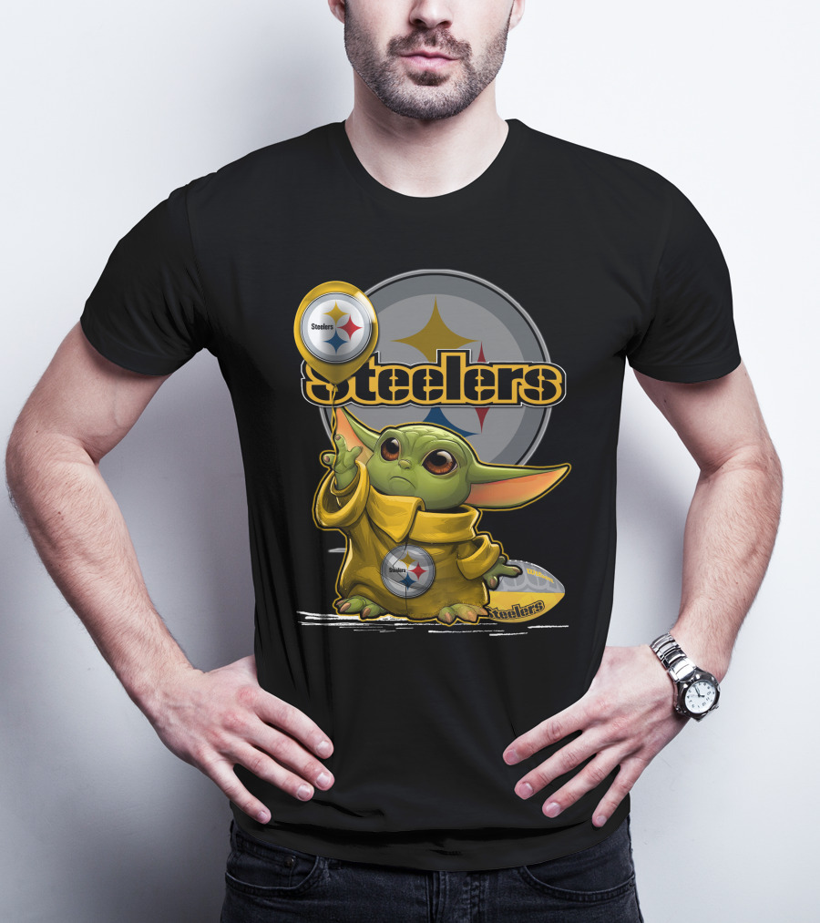 Steelers Baby Yoda Balancing Pittsburgh Football Sphere T-Shirt