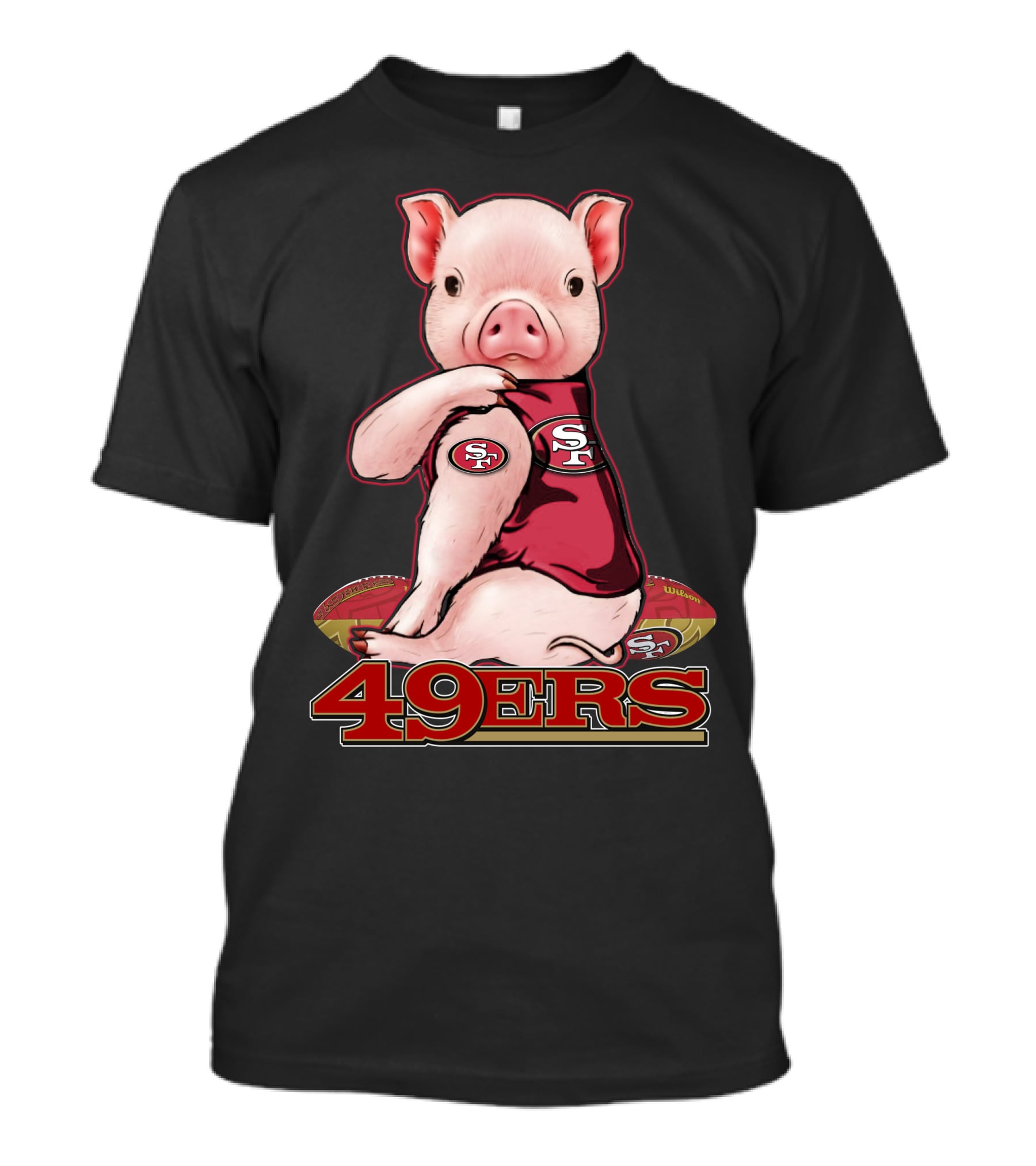 Pig Wearing San Francisco 49ers Jersey With Football T-Shirt