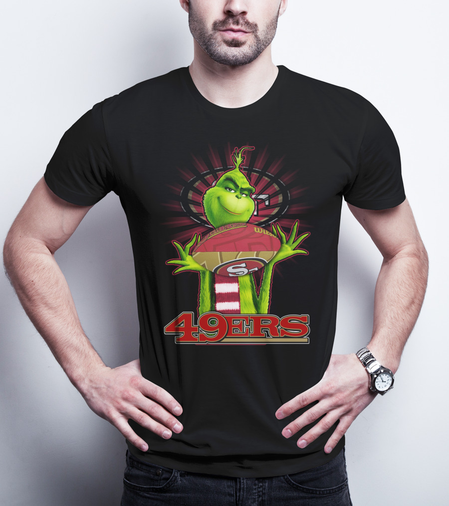 Grinch Holding Football San Francisco 49ers Logo 49ers T-Shirt