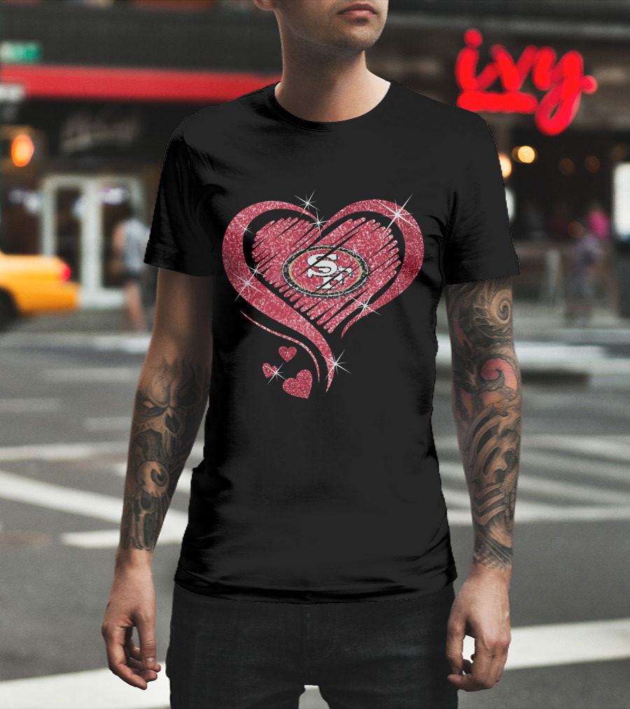 Heart Glitter San Francisco 49ers Logo Sparkle T-Shirt