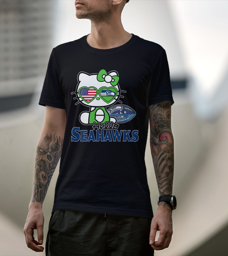 Hello Kitty Seahawks Football Fan USA Heart Glasses T-Shirt