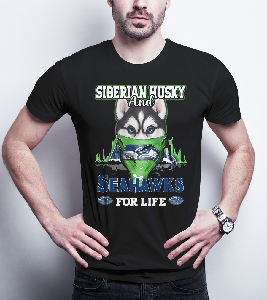 Siberian Husky And Seahawks For Life T-Shirt