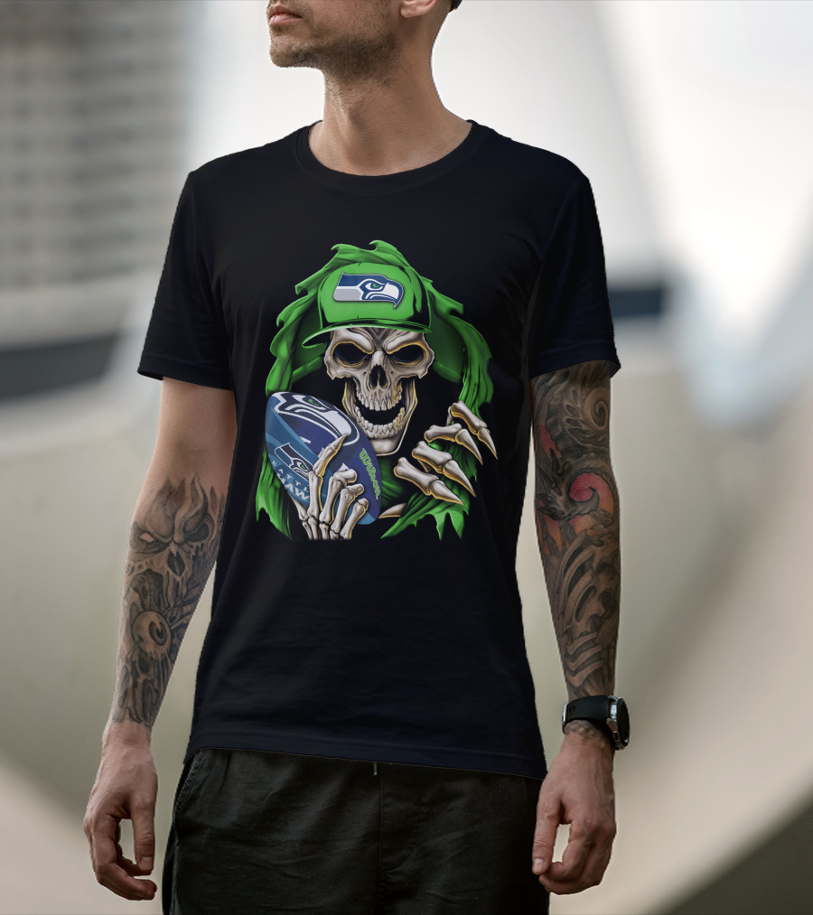 Skullbong Seattle Seahawks Football Skeleton T-Shirt