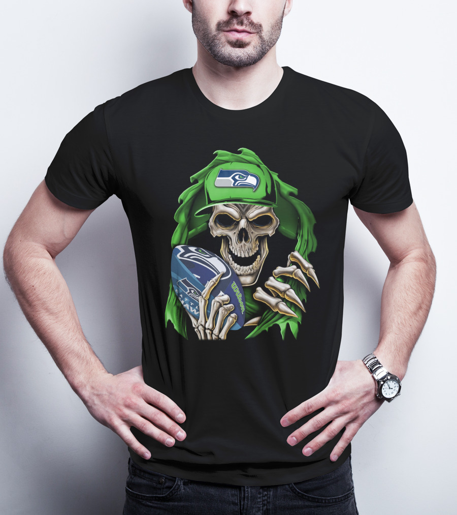 Skullbong Seattle Seahawks Football Skeleton T-Shirt