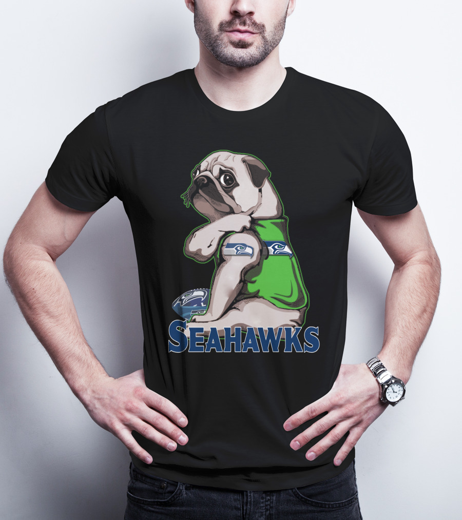 Pug Wearing Seattle Seahawks Jersey T-Shirt