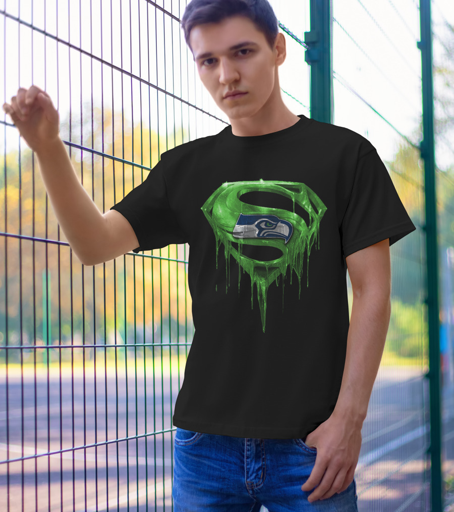 Superman Logo With Seattle Seahawks Emblem Spm T-Shirt