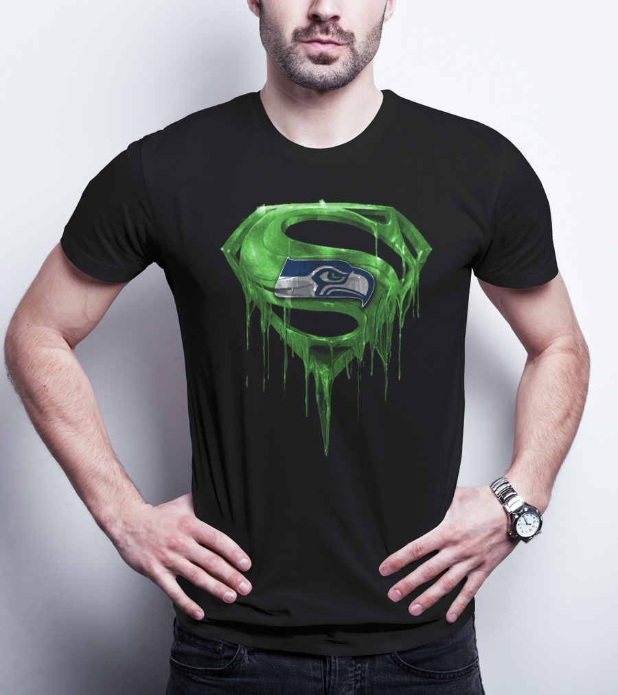 Superman Logo With Seattle Seahawks Emblem Spm T-Shirt