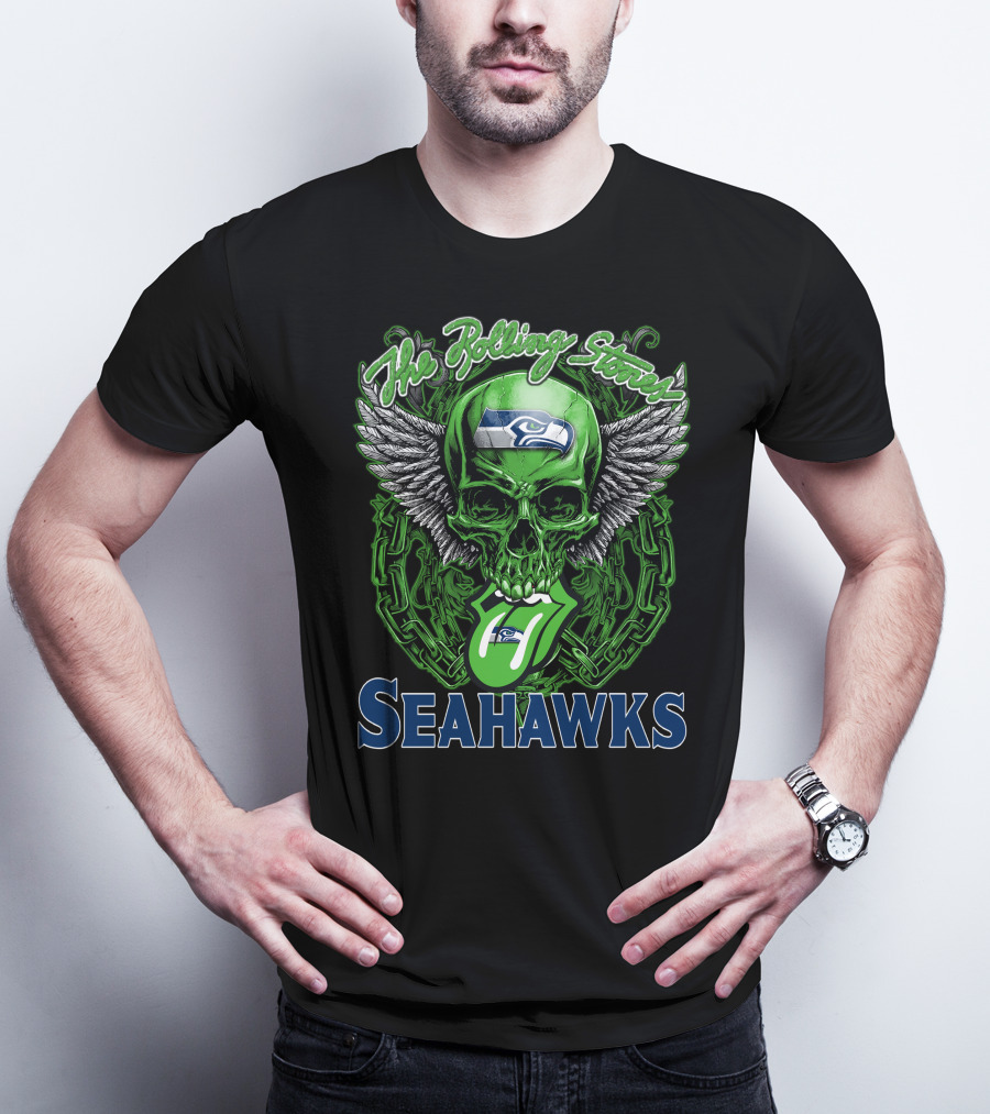 The Rolling Stones Seahawks Skull With Wings And Logos T-Shirt