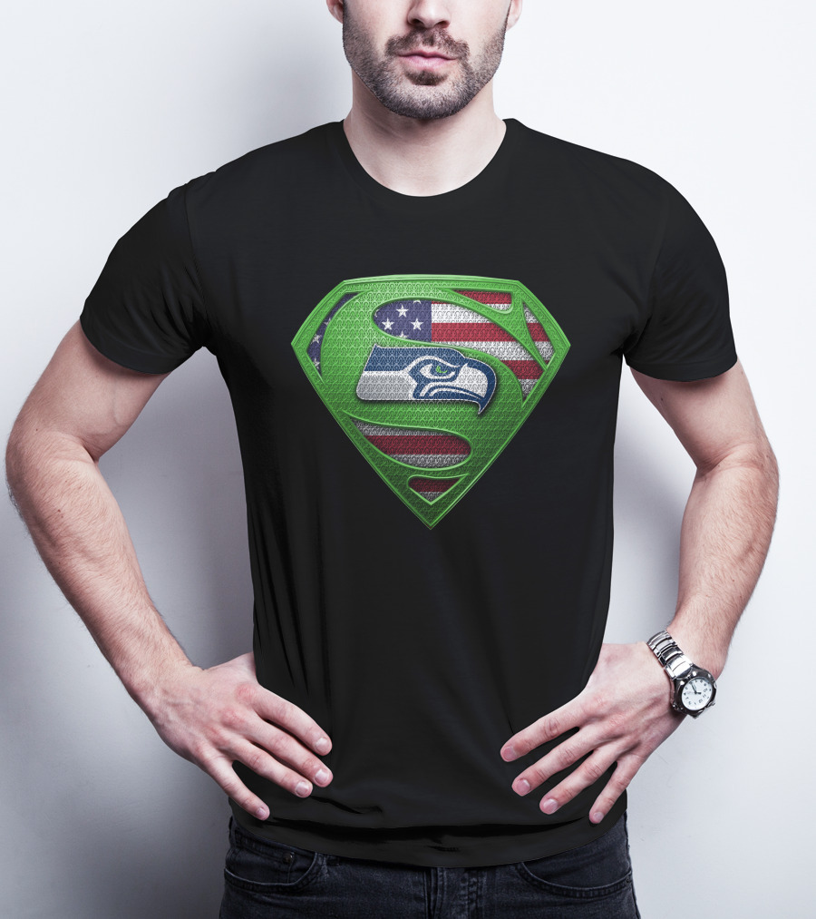 Seattle Seahawks American Flag Superhero T-Shirt