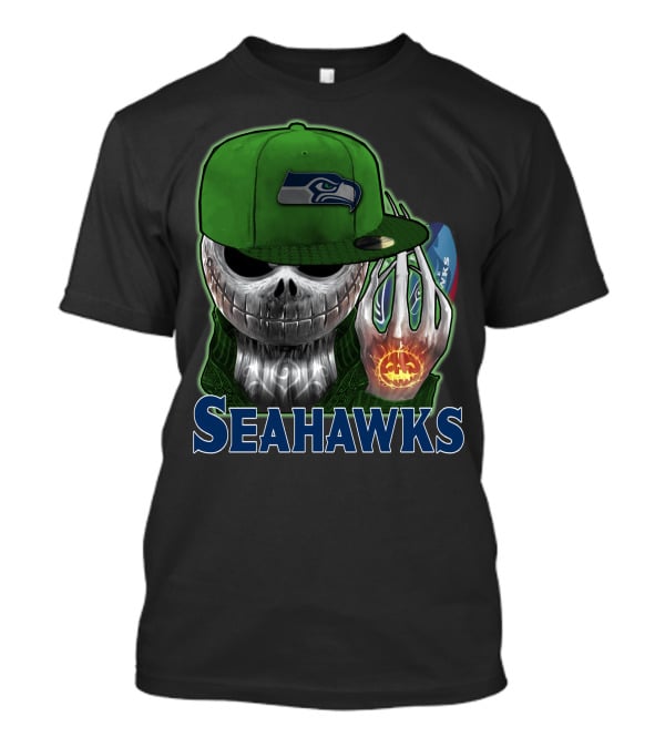 Jackskull In Green Cap Holding Pumpkin Seattle Seahawks T-Shirt
