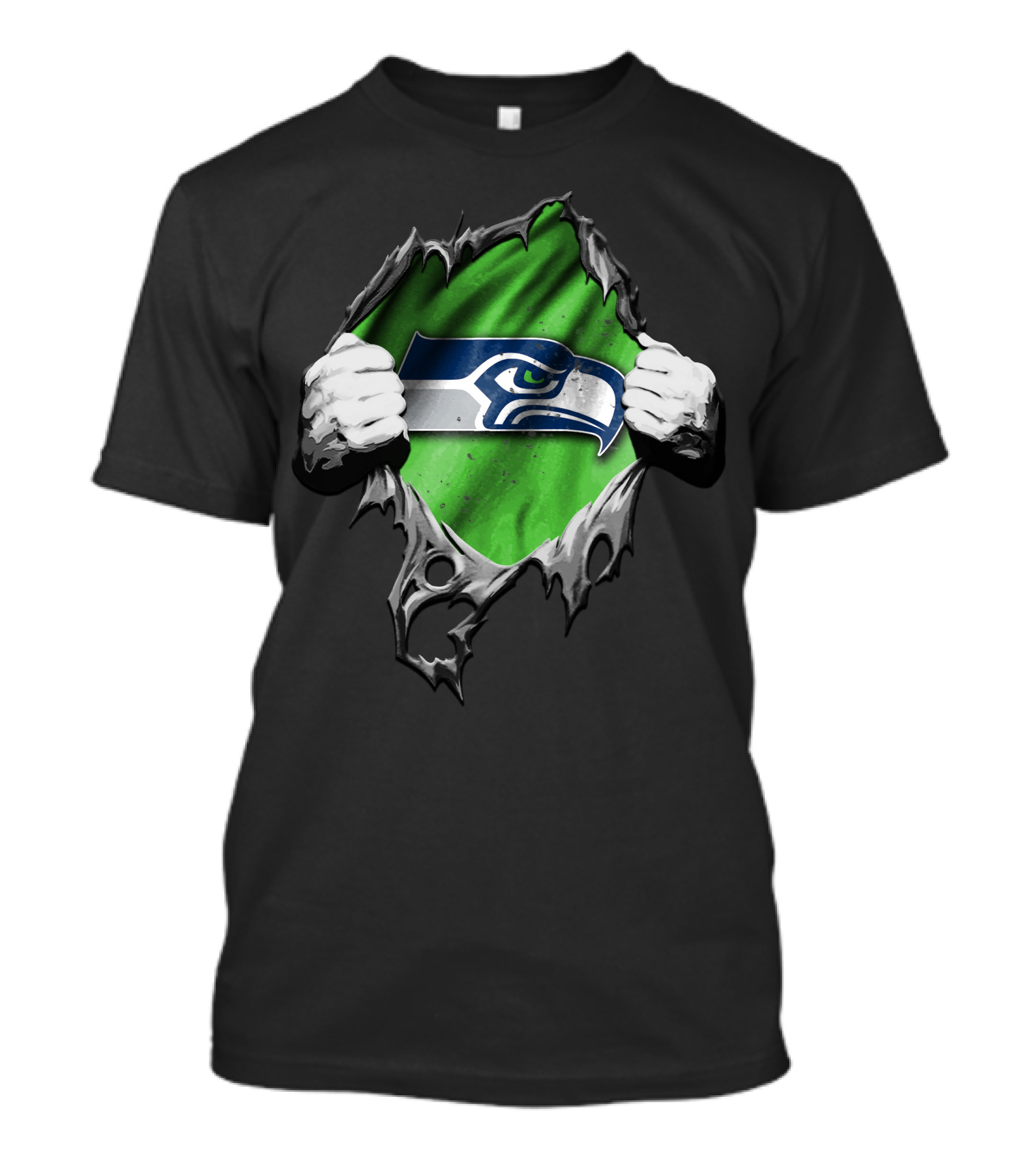 Seattle Seahawks Torn V2 Logo Peeking Through Ripped Fabric T-Shirt