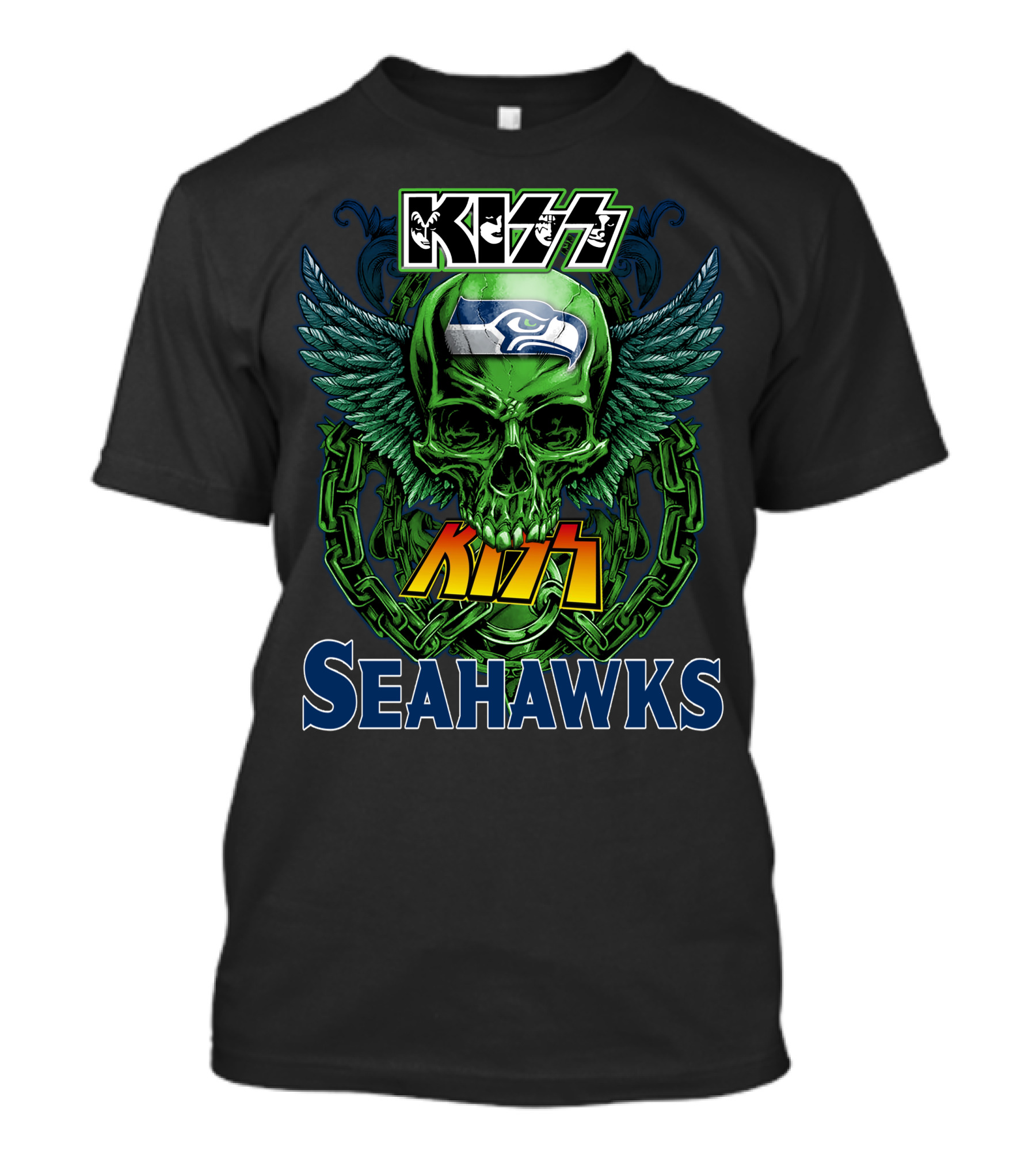 Kiss Seahawks Skull Logo Seattle Seahawks T-Shirt