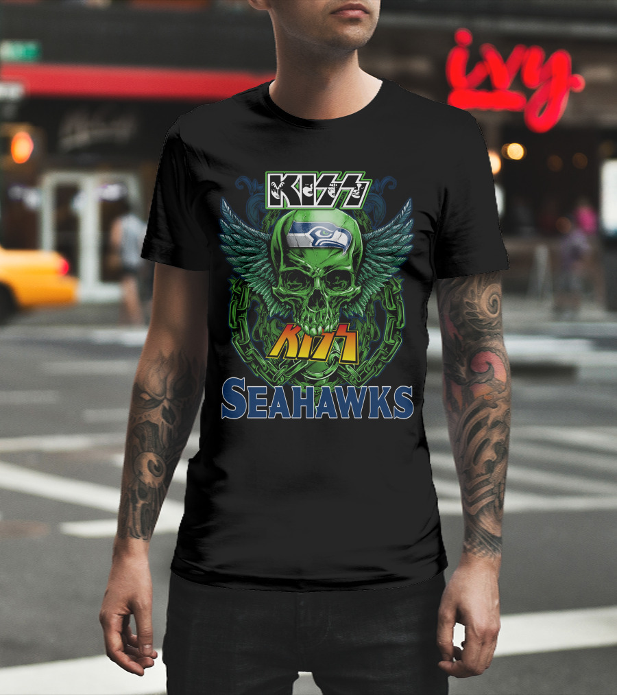 Kiss Seahawks Skull Logo Seattle Seahawks T-Shirt