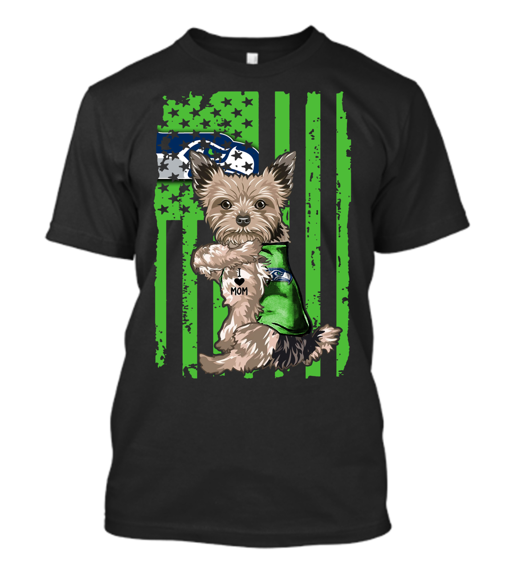 Yorkshire Terrier I Love Mom Seattle Seahawks Flag T-Shirt