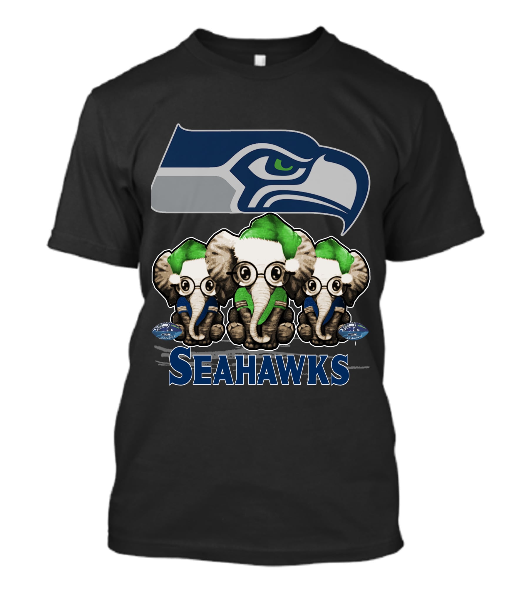 Seattle Seahawks Christmas Elephants Holiday T-Shirt