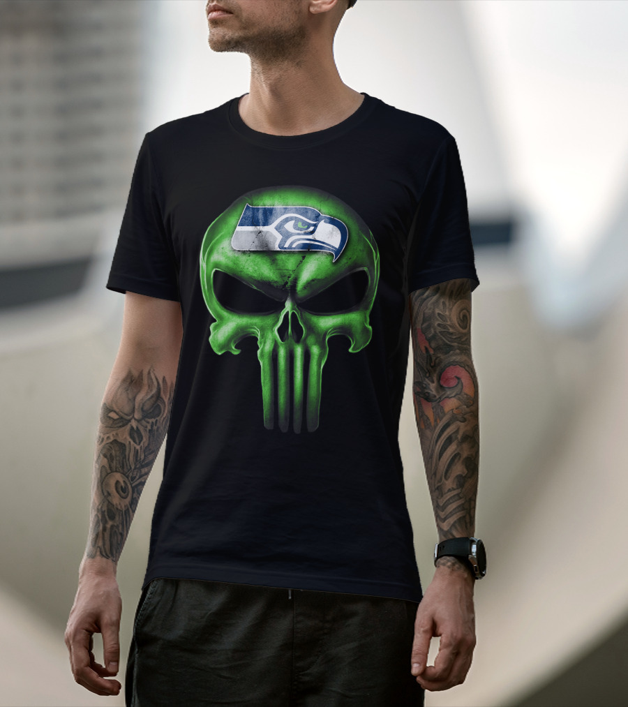 Skull V3 Seattle Seahawks Logo Green T-Shirt
